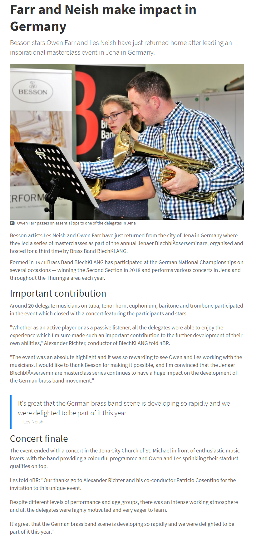 Brass Band BlechKLANG | Presseberichte 2018